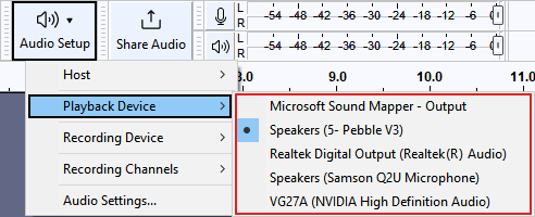 Change playback settings - Learning Audacity